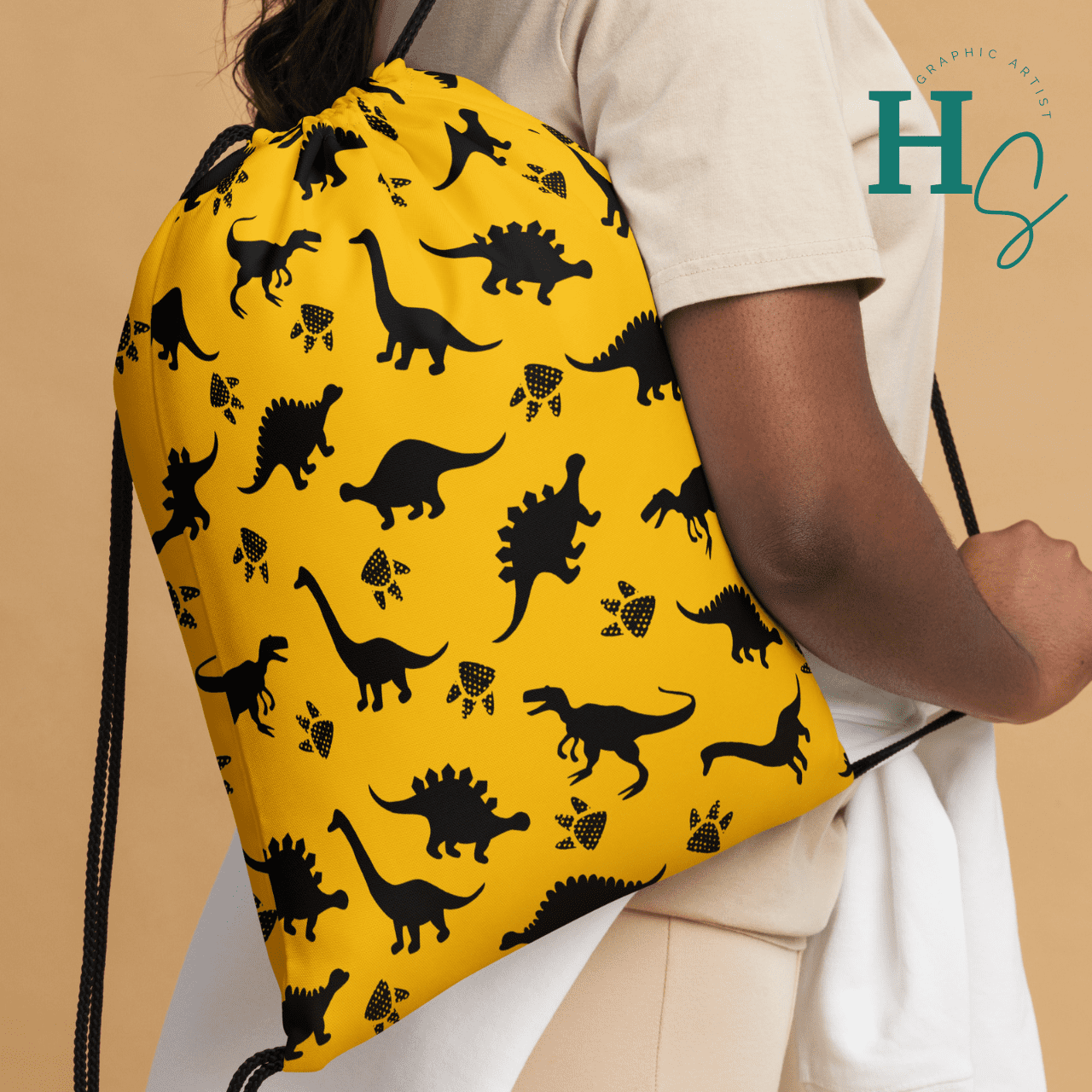 Dino Shadow Yellow Drawstring bag – Honeypegs