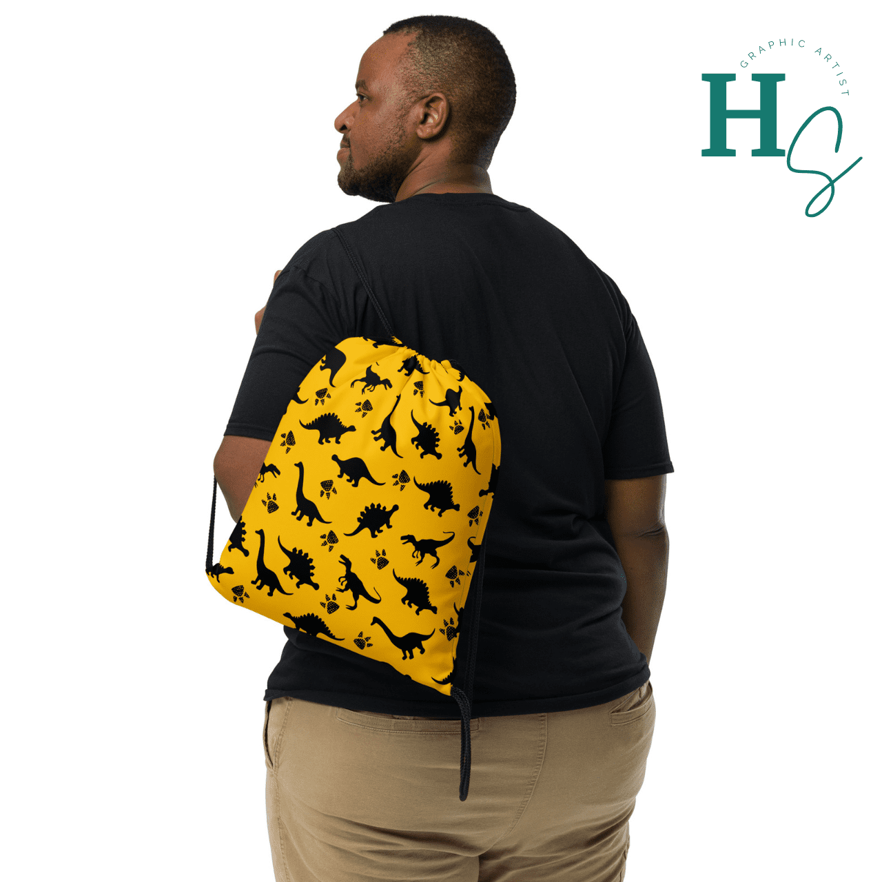 Dino Shadow Yellow Drawstring bag – Honeypegs