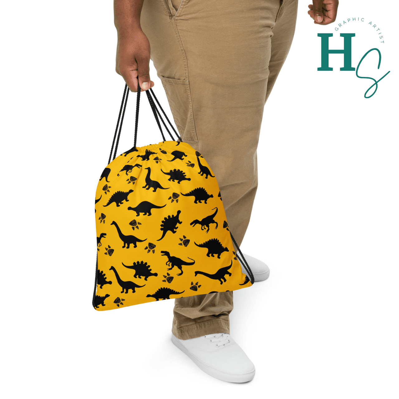 Dino Shadow Yellow Drawstring bag – Honeypegs